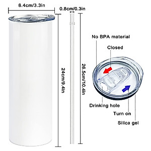 AiHeart 30oz Sublimation Straight Skinny Tumblers with Straw and Lid,Sublimation Stainless Steel Blanks Bulk,Double Wall Vacuum Insulated Tumblers,Metal Water Cup(25Pack White)