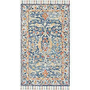 SAFAVIEH Aspen Collection Accent Rug - 4' x 6', Blue & Rust, Handmade Boho Braided Tassel Wool, Ideal for High Traffic Areas in Entryway, Living Room, Bedroom (APN116M)