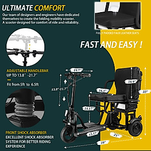 New Upgrade Folding Mobility Scooters, Lightweight Scooter Mobility for Adults, No Assembly Required, 20Miles Mobility Scooters for Adults, 3 Wheel Lightweight Mobility Scooter