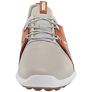 PUMA Men's Ignite Fasten8 Crafted Golf Shoe, High-Rise/Gold/Leather Brown, 12