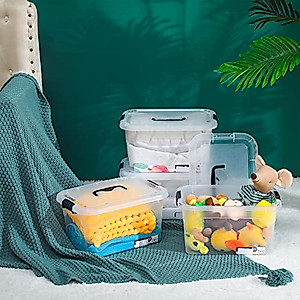 Sadnyy 4 Pack Clear Plastic Storage Latch Box Stackable Plastic Storage Bins with Latching Lids and Wheels Clear Large Storage Boxes Organizing Container for Home Garage Closet Classroom (17 Quart)