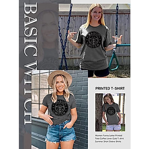 OUNAR Basic Witch Coffee T Shirts for Women Halloween Graphic Letter Print Shirt with Funny Sayings Casual Tee Tops