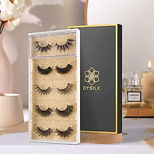 DYSILK False Eyelashes Fake Lashes - Eyelashes Natural Look 5 Pairs 6D Lashes Mink Eyelashes 5 Styles Mixed Fluffy Lashes Reusable Fake Eyelashes Wispy Mink Lash Natural Look| 15mm-18mm