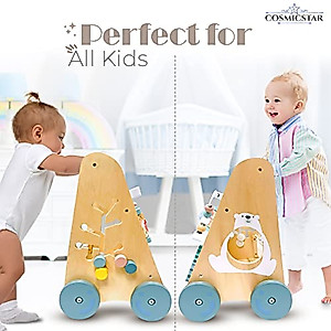 Cosmicstar Wooden Baby Walker - 6 in 1 Activity Cube Walkers for Babies, Toys Roll Cart Baby Activity Walkers for Boys and Girls or Motor Skills, Cognitive Thinking and Hand-Eye Coordination