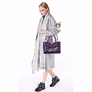 PIJUSHI Floral Handbags For Women Designer Handbag Top Handle Shoulder Bags For Ladies (91776 Purple)