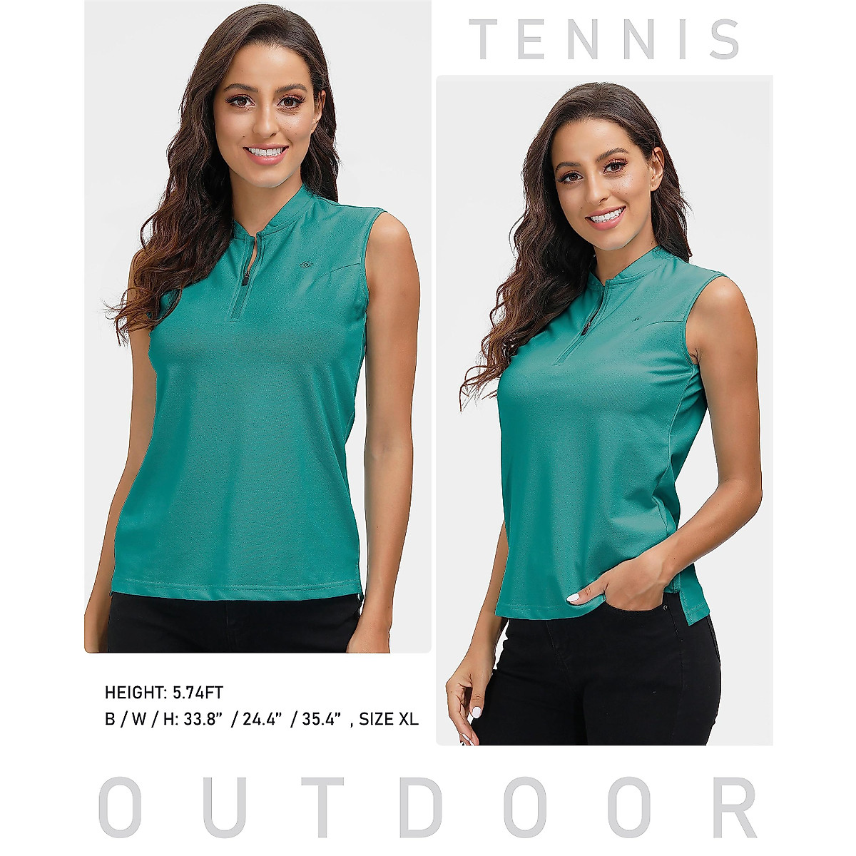Golf Polo Shirts for Women Slim Fit Woman Sleeveless Sports Shirts Quick Dry Athletic Tank Tops for Tennis Work with Zipper Green