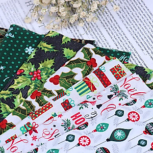 20 Pieces Cotton Fabric Christmas Fabric Bundles Sewing Square Fabric Scraps Christmas Printing Quilting Fabric Squares 10 Christmas Patterns Cotton Patchwork for DIY Craft Christmas Party Supplies