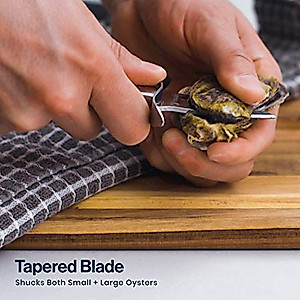 HiCoup Oyster Shucking Knife and Glove Kit - Clam and Oyster Knife Shucker Set with Stainless Steel Seafood Opener Tool, Wood Handle and Gloves﻿