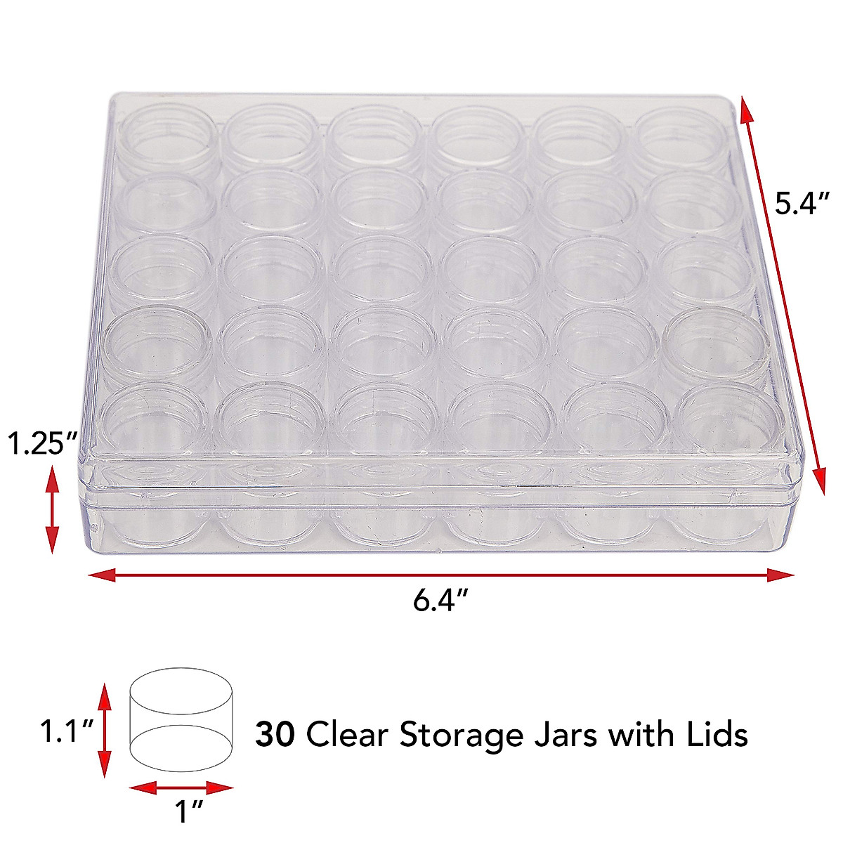The Beadsmith Personality Case - Clear Storage Organizer Box, 6.4 x 5.4 x 1.25 inches - Includes 30 Small Containers with lids – 1 x 1.1 inches, Bead Holder