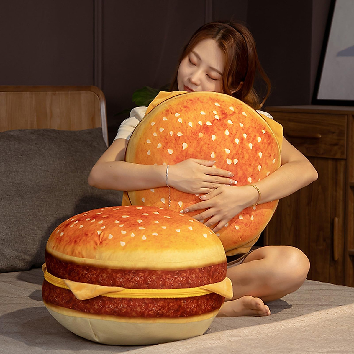 funnykitten Hamburger Plush Pillow, 3D Simulation Cheeseburger Pillow Burger Plush Hugging Pillow Cushion Funny Food Plush Pillows Toy for Home Decor, 16.5inch