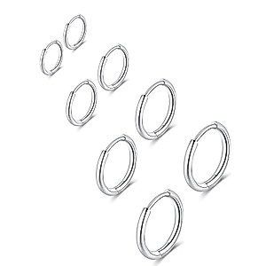 316L Surgical Stainless Steel Silver Hoop Earrings 6mm 8mm 10mm 12mm Huggie Hypoallergenic Cartilage Hoop Earrings Helix Lobes Hinged Sleeper Earrings For Women Men