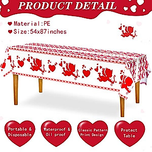 3 Pack Valentine's Day Tablecloth Disposable Thick Valentines Day Table Cover Plastic Rectangular Red Heart Tablecloths Valentines Day Party Supplies Wedding Anniversary Birthday Decor (54 x 87 Inch)