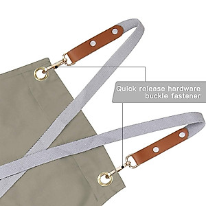 Chef Apron,Cross Back Apron for Men Women with Adjustable Straps and Large Pockets,Canvas,M-XXL (Beige)
