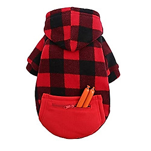 generic Christmas Plaid Dog Hoodie Soft Warm Pet Clothes with Hat - Dog Sweater with Pocket Puppy Sweatshirt Dog Winter Clothes Hooded Coat for Dogs Puppy Cats Kitten - Size XS