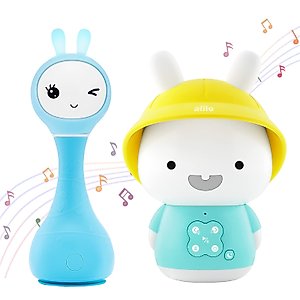 【2 Pack】Alilo Bunny Smarty R1 + Baby Bunny G9S+, Musical Light-Up Rattle for Sensory Development 0-24 Months + Audio Player for Imagination Building, Screen-Free Digital Listening Experience 0+ Months