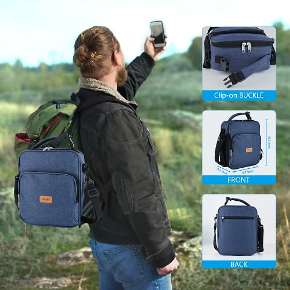 ZPP Lunch Box for Men, Water Insulated Lunch Bag, Women, Adults Small Lunch Bag, Reusable Lunch Box Portable Lunchbox Tote Bag with Adjustable Shoulder Strap for Office Work, Blue