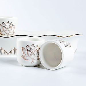 Houlu 5 Altar Cups Set, Ceramic Holy Water Offering Cup, Tibetan Buddhist Worship Cup - White