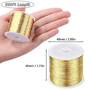 MIKIMIQI 328Ft Jewelry Wire Craft Wire 26 Gauge Tarnish Resistant Jewelry Beading Wire Copper Beading Wire for Jewelry Making Supplies and Crafting, 0.4mm X 100m (Gold)