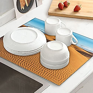 Sand Dunes in The Sahara Desert Printed Drying Mat For Kitchen Ultra Absorbent Microfiber Dishes Drainer Mats Non-Slip Silicone Quick Dry Pad - 18 X 16inch