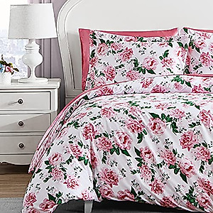 Betsey Johnson - Queen Duvet Cover Set, Reversible Bedding with Matching Shams, All Season Home Decor (Blooming Roses Pink, Queen)