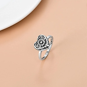 SOULMEET Sunflower Locket Urn Ring That Holds Loved Ones Ashes Sterling Silver Personalized Locket Band Keepsake Memorial Jewelry Cremation Rings for women Size 8