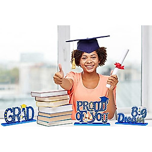 90shine 4PCS Graduation Decorations 2023 Table Centerpieces - Congrats Grad Party Decor Supplies Ornaments Blue (Assembly Needed)