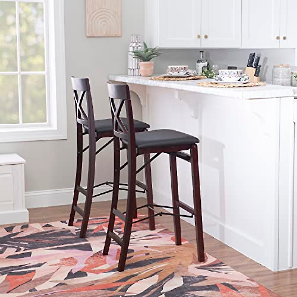 Linon Triena X Back Folding Bar Stool, Brown