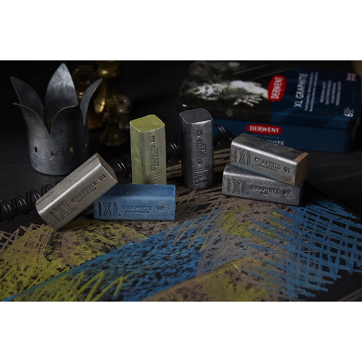 Derwent XL Graphite Blocks, Metal Tin, 6 Count (2302010)