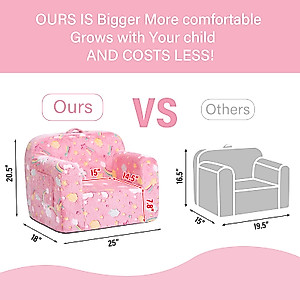 Tiita Kids Sofa, Children Couch with Carrying Handle & Side Pockets, Kids Foam Chair, Toddler Armrest Chair, Lightweight Children Sofa Chair, Kids Read Sofa for Girl or Boy(Pink Rainbow)