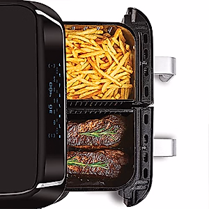PowerXL Vortex 10-qt Dual Basket Air Fryer, 7-in-1 2-Basket Electric Fryer or 1 Extra-Large Capacity Basket, SmartSync Technology, for Entire XL Family Meals, Shake Reminder (10 QT, Black)
