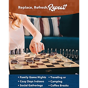 WE Games Checkers Pieces Only, Wooden Checker Board Game Pieces, 24 Dark Brown and Natural Stackable Pieces, Drawstring Storage Bag, 1.062 Diameter