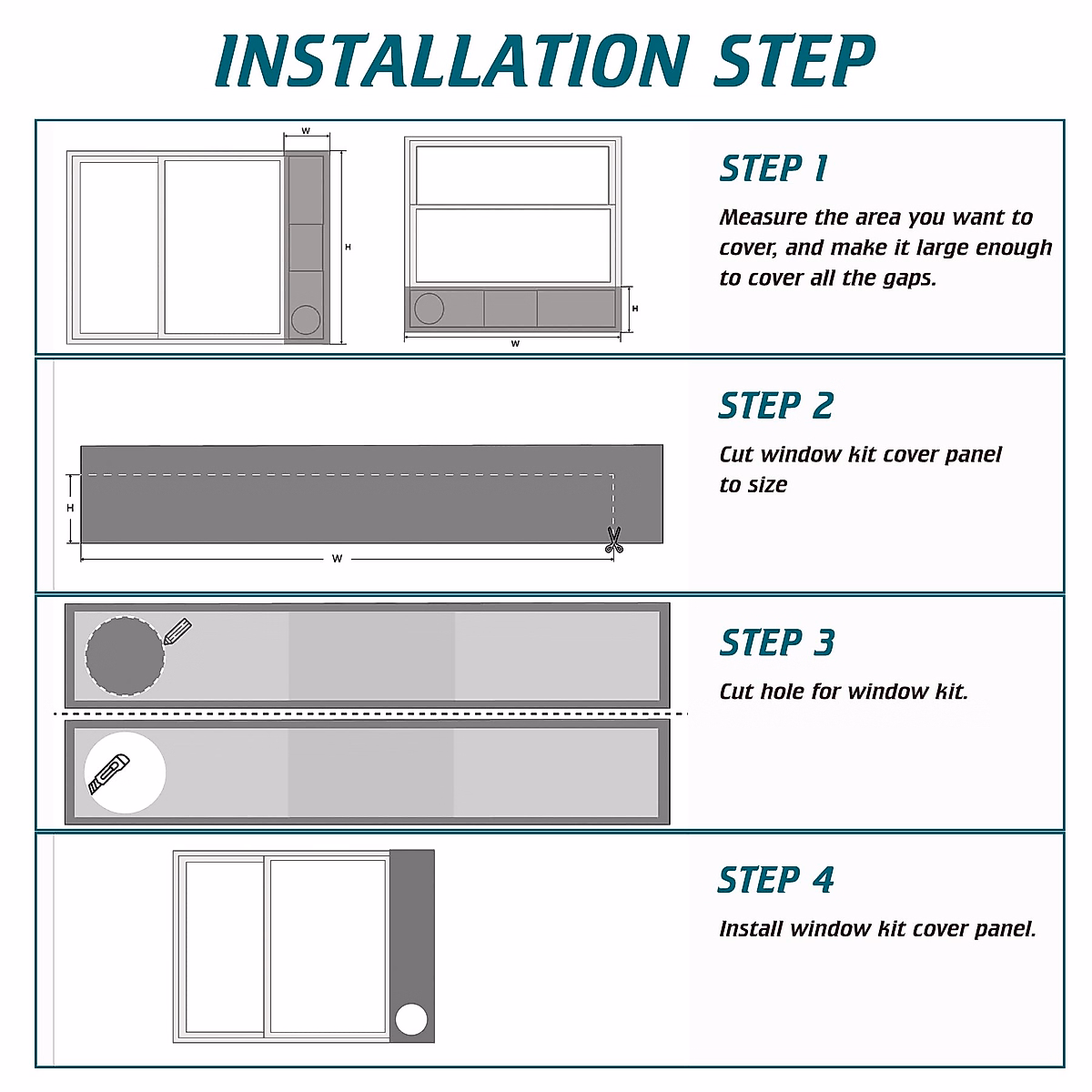 Daisypower Portable Air Conditioner Window Vent kit Suround Insulation Panel,Portable AC Window Seal Plate Insulated Foam Panel for 5.9& 5 Inch Exhaust Hose,Drafts Stop,up to 60 inch