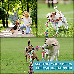 Aitmexcn Dog Rope Toys,Tug Toys for Large Medium Dogs, 37 Inch Strong Dog Rope Chew Toys with 5 Knots- Cotton Ball Toys for Aggressive Chewers