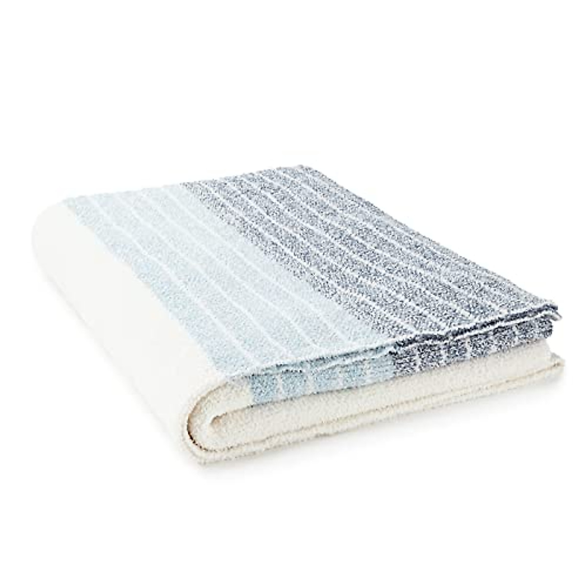 Crafted by Catherine Heathered Border Cozy Knit Throw Blanket 60" x 70" Inches, Soft Comfy Decorative Throw for Couch Bed Sofa Travel, Stripe Cream and Blue