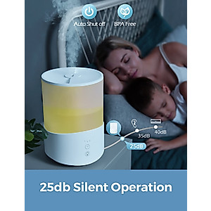Cool Mist Humidifier, 2-in-1 Essential Oil Diffuser for Baby Kids Nursery, 2.5L Top Fill Humidifier with 7-Color Night Lights for Bedroom Office, Humidifier with Adjustable Mist Mode, Auto Shut Off