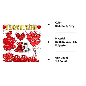 Golray 40 Pack I Love You Balloons and Heart Balloons Kit with 1000 Pcs Dark-Red Silk Rose Petals Wedding Flower Decoration Love-Bear Red Heart Balloons for Valentine Day Party Decorations