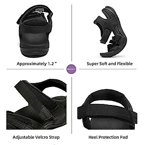 MEGNYA Women's Hiking Cushioned Sandals, Non Slip Walking Sandals for Adventure Black Size 8