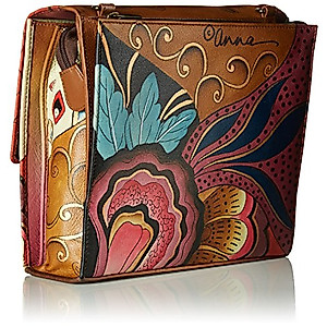 Anna by Anuschka womens Anna Anuschka Painted Leather Women's Flap Crossbody Organizer cross body handbags, Teal Blue-tribal Potpourri, One Size US