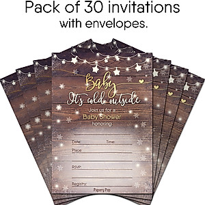 30 Baby Shower Invitations for Boy or Girl with Envelopes (30 Pack) - Baby It's Cold Outside - Gender Neutral - Fits Perfectly with Rustic Wooden Baby Shower Decorations and Supplies