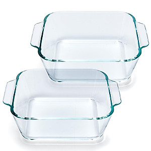 Small Casserole Dishes 2 Pack, 5 Inch Glass Square Baking Dish Individual Portion Baking Pan for Oven Microwave Air Fryer Square Egg, Clear Prep Bowls with Handle