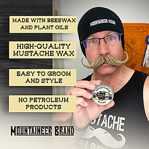 Mountaineer Brand Mustache Wax for Men | 100% Natural Beeswax/Plant Based Oils | Grooming Beard Moustache Wax Tin | Lasting Hold | Smooth, Condition, Styling Balm | Original Blend Scent 2oz