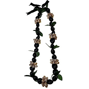 Kukui Nut Necklace Lei - with Shell & Faux Green Leaf