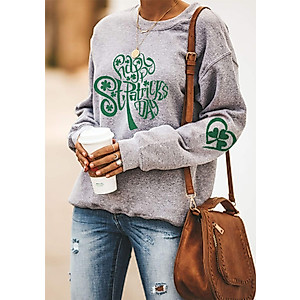 GRASWE Women St. Patrick's Day Irish 3/4 Sleeve Shirt Casual Fitted Baseball Jersey Shirts Grey Tree L