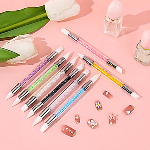 8 PCS Silicone Nail Art Acrylic Pen Brushes Rhinestone Nail Polish Carving Pen Dual Tipped Rubber Tip Nail Brushes for Design Nail Foil Carving Drawing and 3D Effect Shaping Drawing Dotting Tools