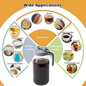 Ucraft Kitchen Glass Pitcher with Lid - 2 Quart (64oz) - wide mouth Mason Jar Water Jug, Airtight & Leak-proof jar, Heavy duty glass container for Cold Brew Iced Coffee, milk, Tea, and Ice Juices