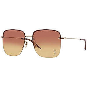 SAINT LAURENT Women's SL 312 Square Metal Sunglasses, Gold/Gold Orange, One Size