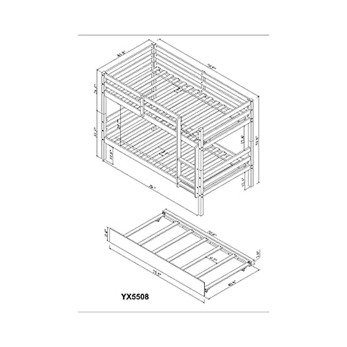 EMKK Twin Over Twin Bunkbed with Trundle,Detachable Bunk Bed with Trundle, Pine Wood Sturdy Frame, Ideal for Kids'Room Guest Bedroom,Gray