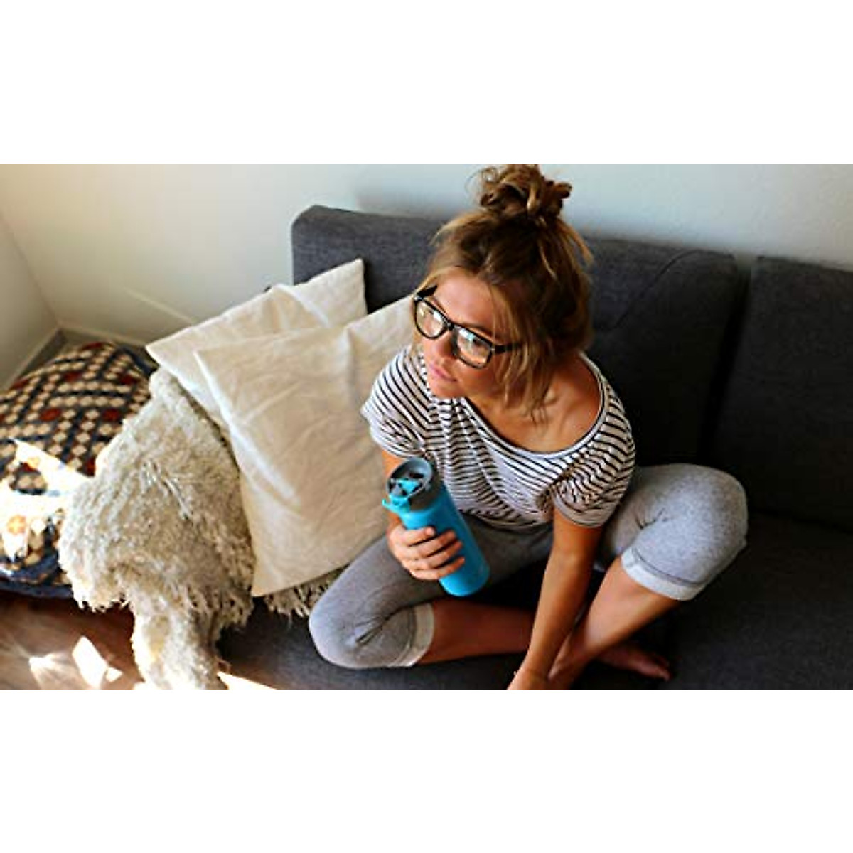 EcoVessel Perk Vacuum Insulated Coffee Tumbler and Tea Bottle, 16oz Stainless Steel Travel Infuser with Strainer and Push-Button Lid