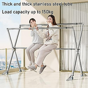 HJXGQJM Stainless Steel Laundry Drying Rack, Retractable Drying Rack,Foldable Portable Space Saving Clothes Drying Rack, for Laundry, Bathroom, Balcony, Windproof Feet for Stable Load Bearing