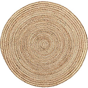 Devik Decor Braided Boho Natural Jute Reversible Collection 3 x 3ft Handmade Round Area Rug for Farmhouse Living Room Bedroom Kitchen and Outdoor Decorative Mate (3FT_Round (36 Inches X 36 Inches))